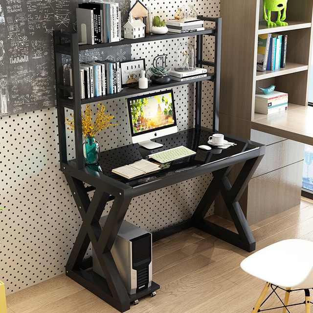 Buy Tempered glass with bookshelf writing desk multi-functional ...
