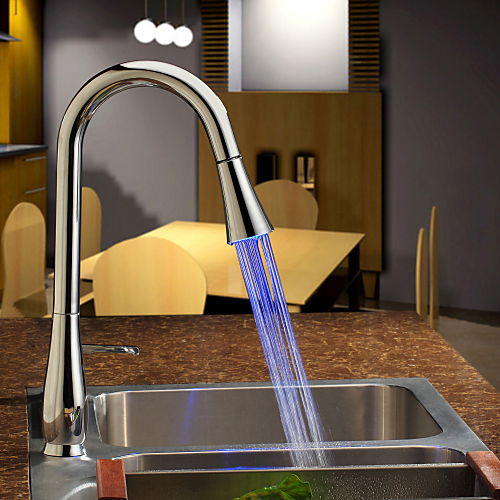Buy Contemporary Pull Down Kitchen Faucet with Color Changing LED Light ...