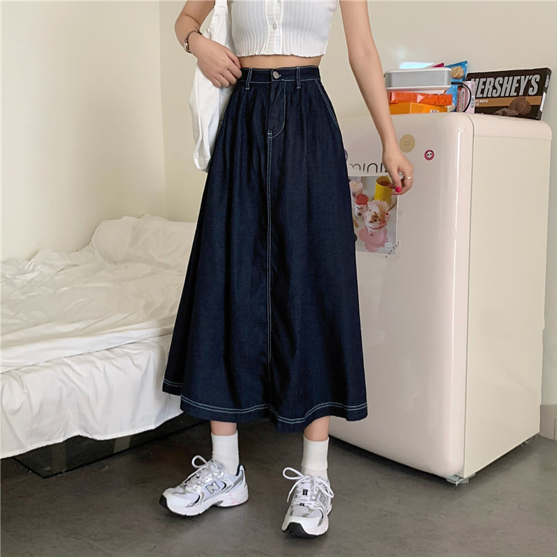 Buy Spring's new high-waisted thin wash denim skirt women's korean ...