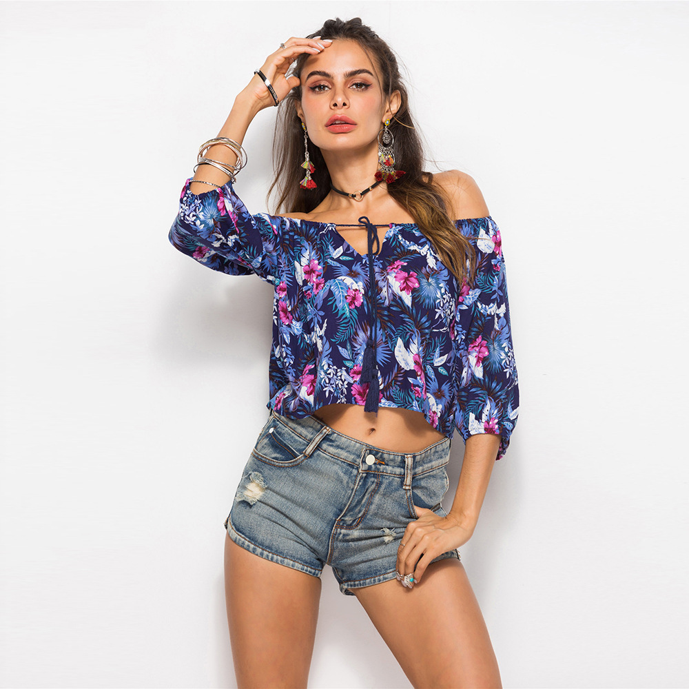 Buy 2019 spring new casual women's wear off shoulder bra seven-point ...