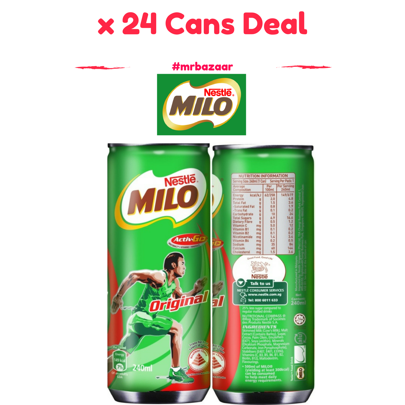 Buy Nestle Milo Original Can x 24 cans (240ml) Deal on ezbuy SG