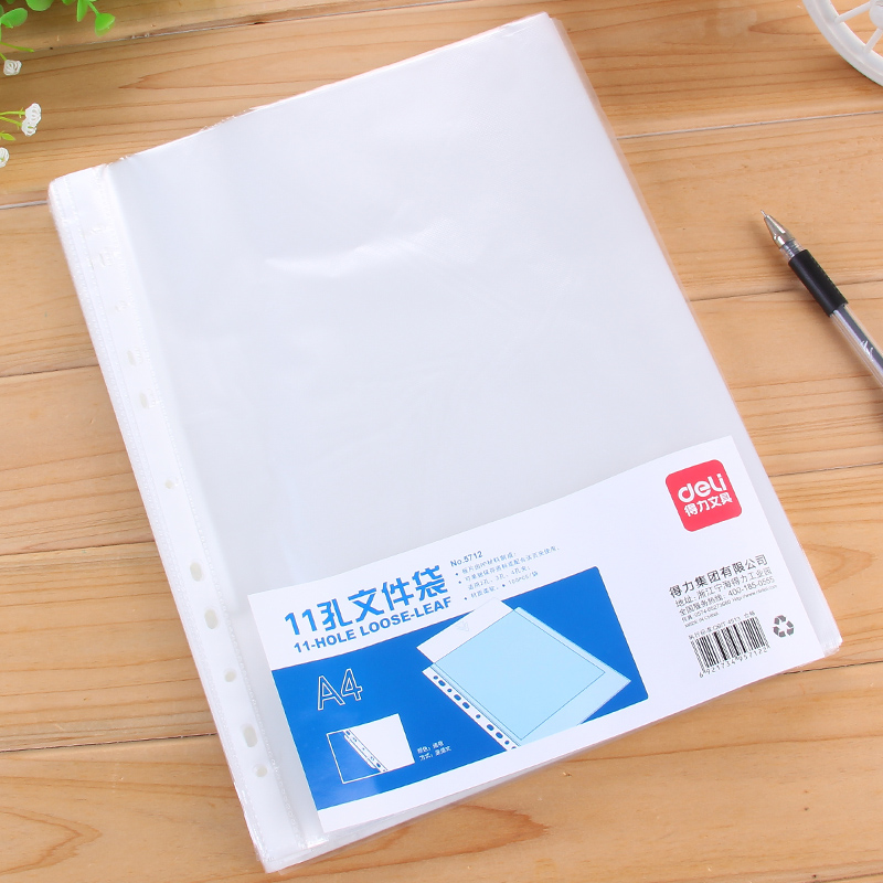 Buy Deli 5712, 100pcs, File Bag, 11 Hole Protection Bag, A4 Quick ...