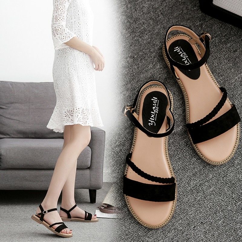Buy Sandals Women's 2019 Summer New Korean Style Flat Heel Hundred ...