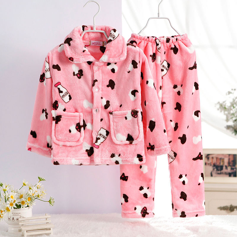 Buy Autumn Winter Children Fleece Pajamas Warm Flannel Sleepwear Girls ...