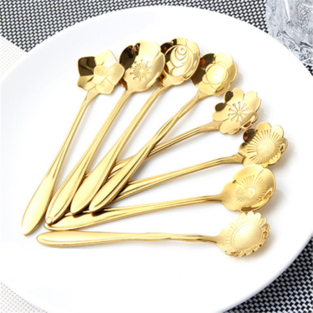Buy 5pcs creative rose Stainless steel spoon gold-plated spoon stir ...