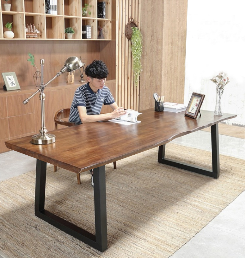 Buy American minimalist natural side solid wood desk natural log ...