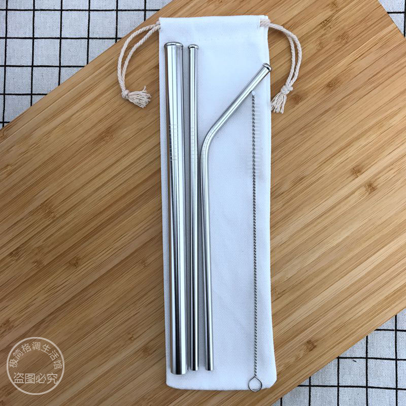 Buy 304 Stainless steel Straw canvas bag straw set curved environmental ...