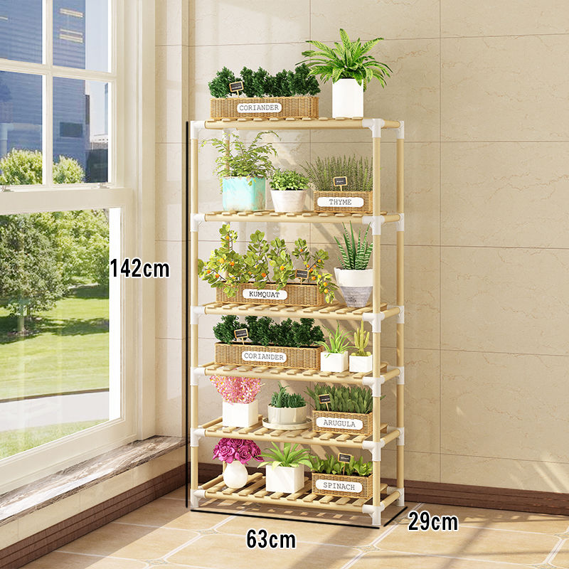 Buy Potted plant solid wood simple flower rack multi-storey balcony ...