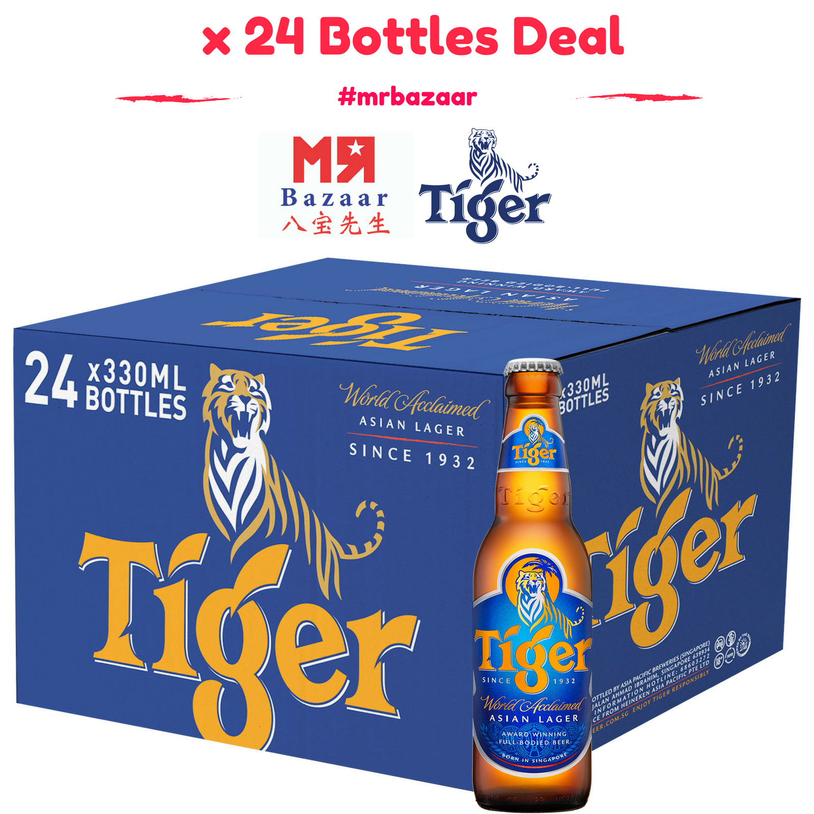 Buy Tiger Lager Beer 24 Bottles x 330ml on ezbuy SG