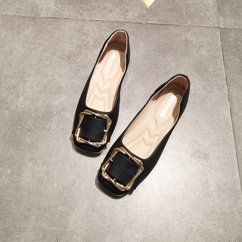 Buy Flats Square Toe single shoes female shallow mouth Flat Heel square ...