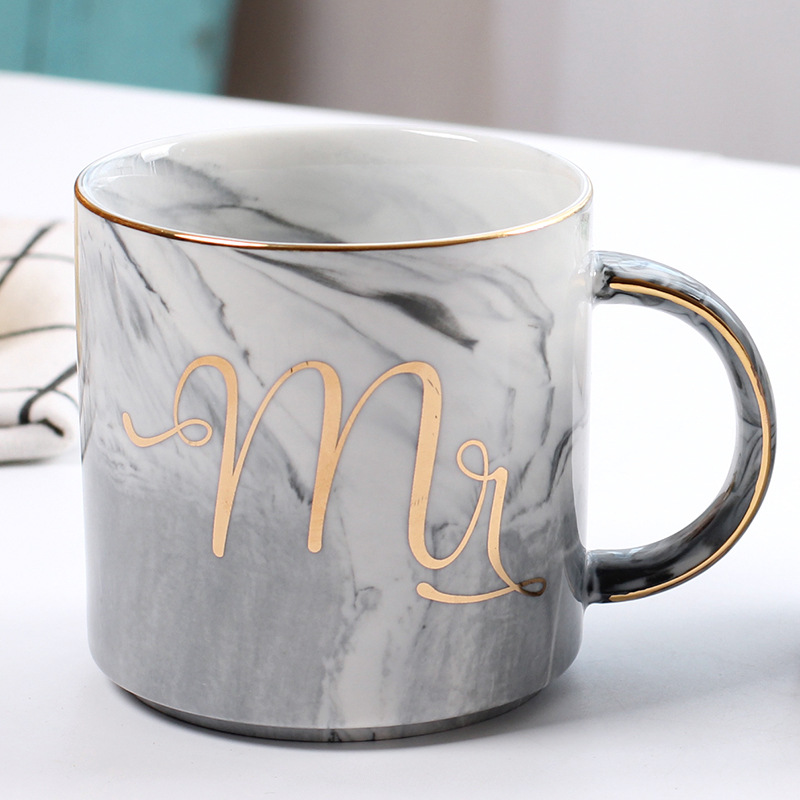 Buy Marble gold-tracing ceramic cup, golden letter creative mark cup ...