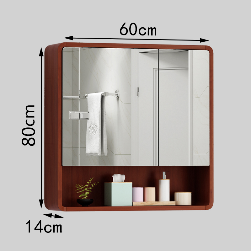 Buy Solid wood mirror cabinet bathroom mirror with rack locker wall ...