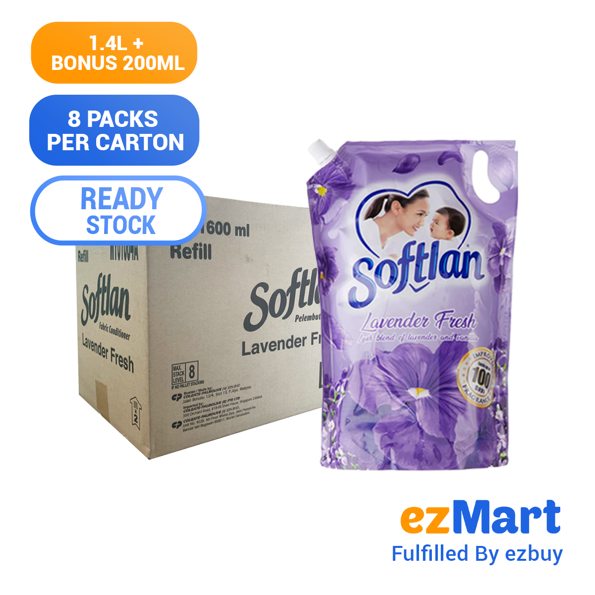 Buy [Carton Deal - 8 Packs] Softlan Softener Refill 1.4L + BONUS 200ml ...