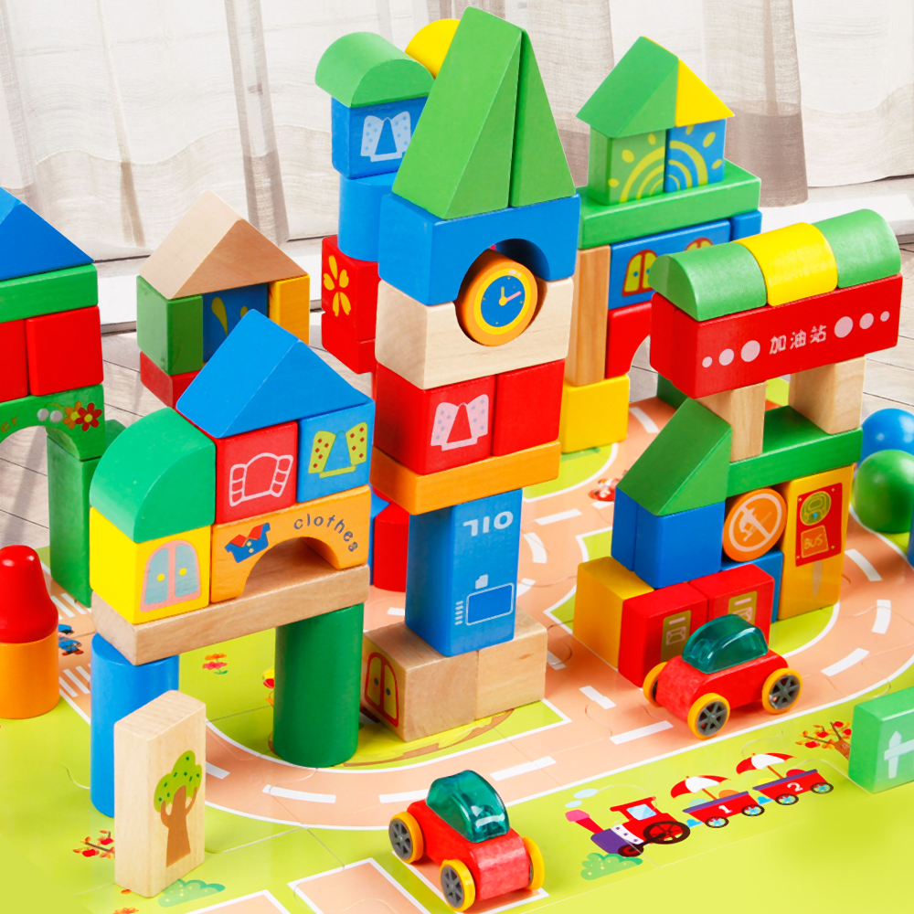 Buy Wooden child 118 grains Urban traffic scene Building blocks wooden ...