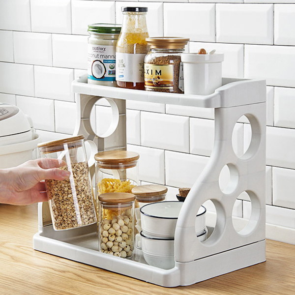 Buy Kitchen Double-layer Shelf seasoning Storage rack seasoning Tank ...