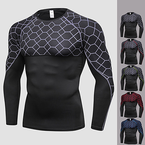 Buy Men's Patchwork Compression Shirt Red Green Blue Sports Stripes ...